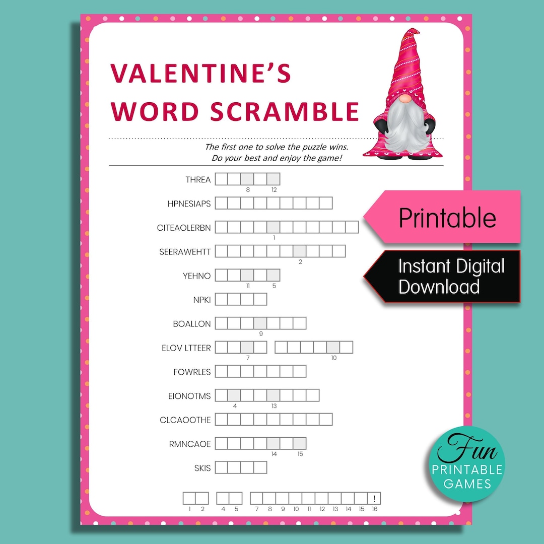 Valentine's Day Word Scramble Game Printable, Valentines Party Game ...