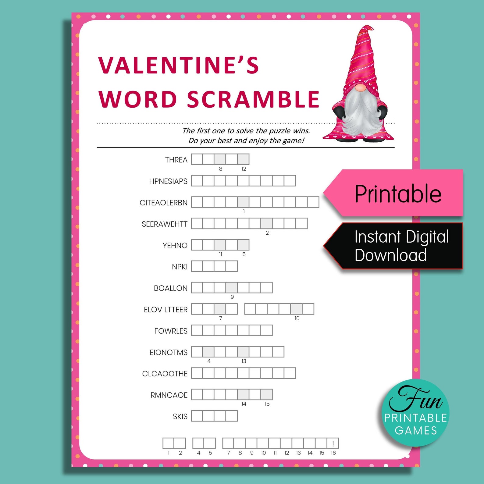 Valentine's Day Word Scramble Game Printable, Valentines Party Game ...