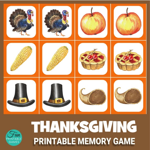 Thanksgiving Memory Cards Game Thanksgiving Dinner Party - Etsy