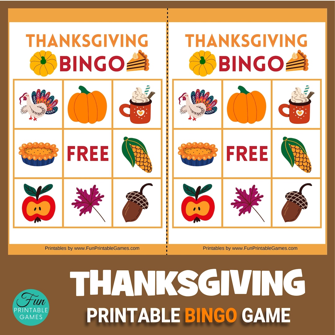 Thanksgiving Bingo Game for Kids, Printable Bingo Cards, Printable ...