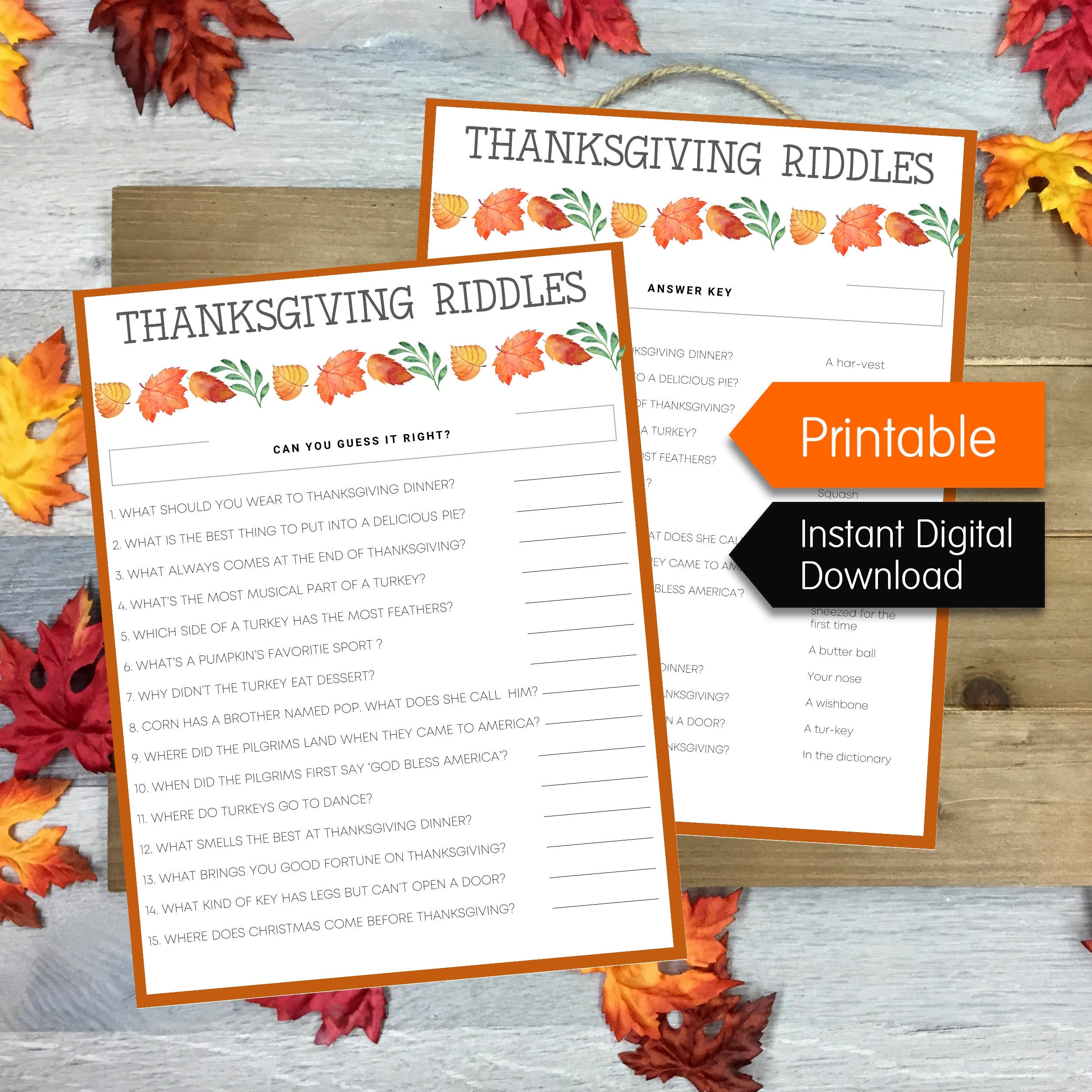 Thanksgiving Riddles Printable Game With Answer, Thanksgiving Dinner ...