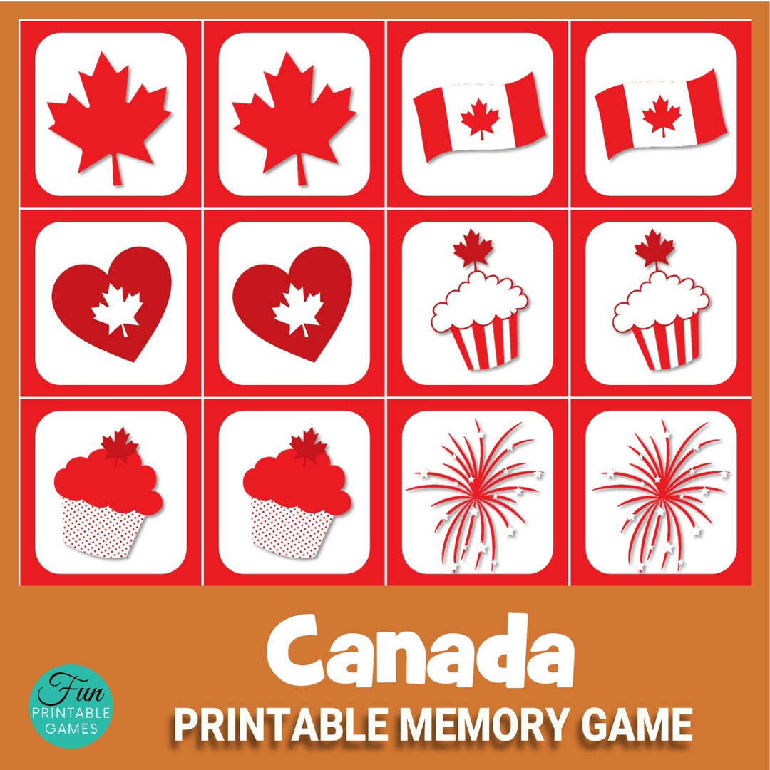 Canada Symbols Memory Cards Game, Victoria Day Party Game, Printable ...