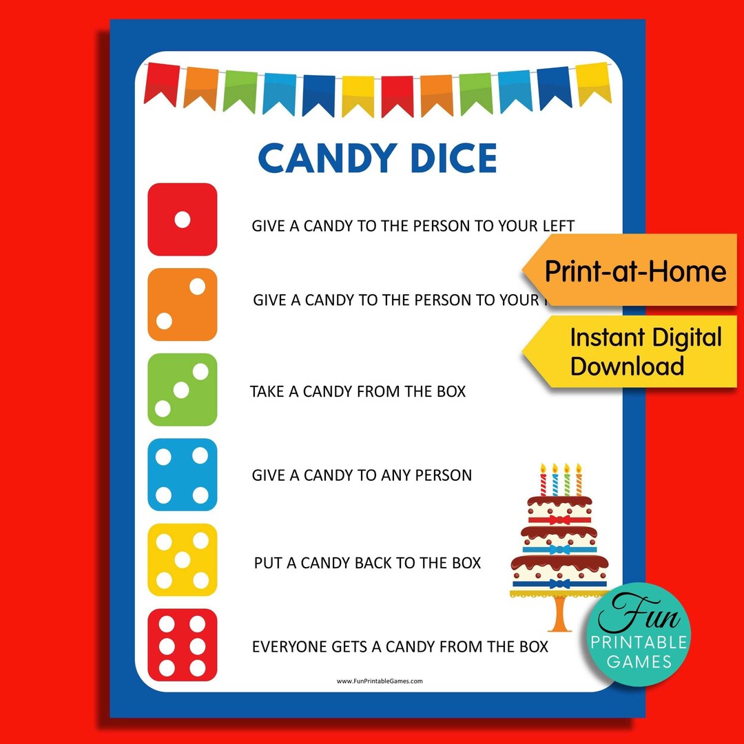 Candy Dice Game Printable, Kids Party Games, Kids Party Activities ...