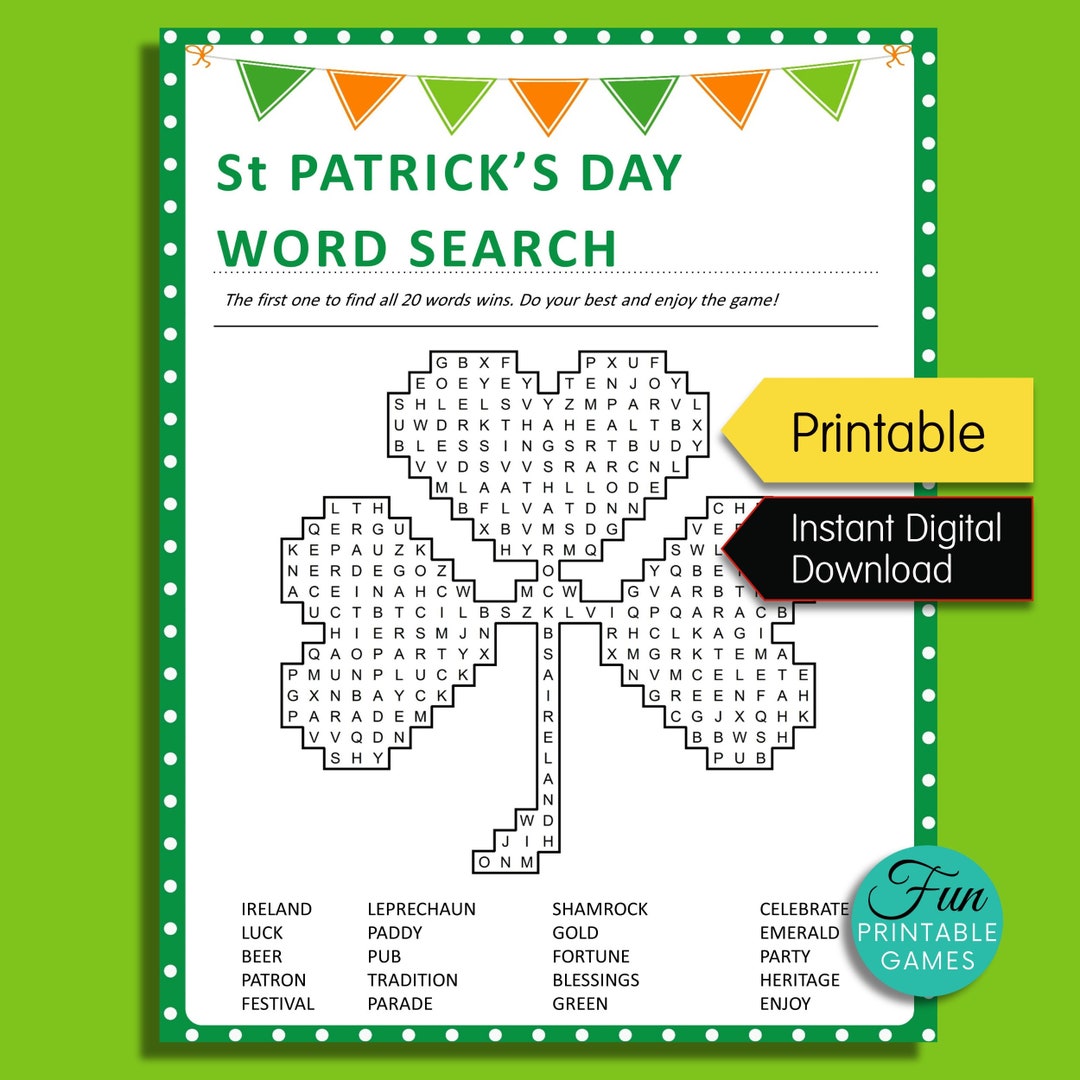 St Patricks Day Word Search Printable, St Patricks Day Game, Word ...