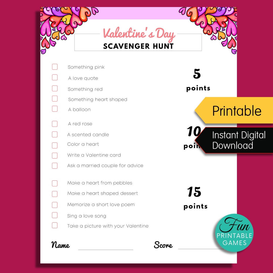 Valentine's Day Scavenger Hunt Game Printable, Valentine's Game for ...