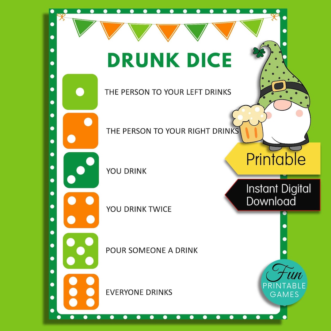 Drunk Dice Game Printable For Irish Party St Patricks Day Drinking