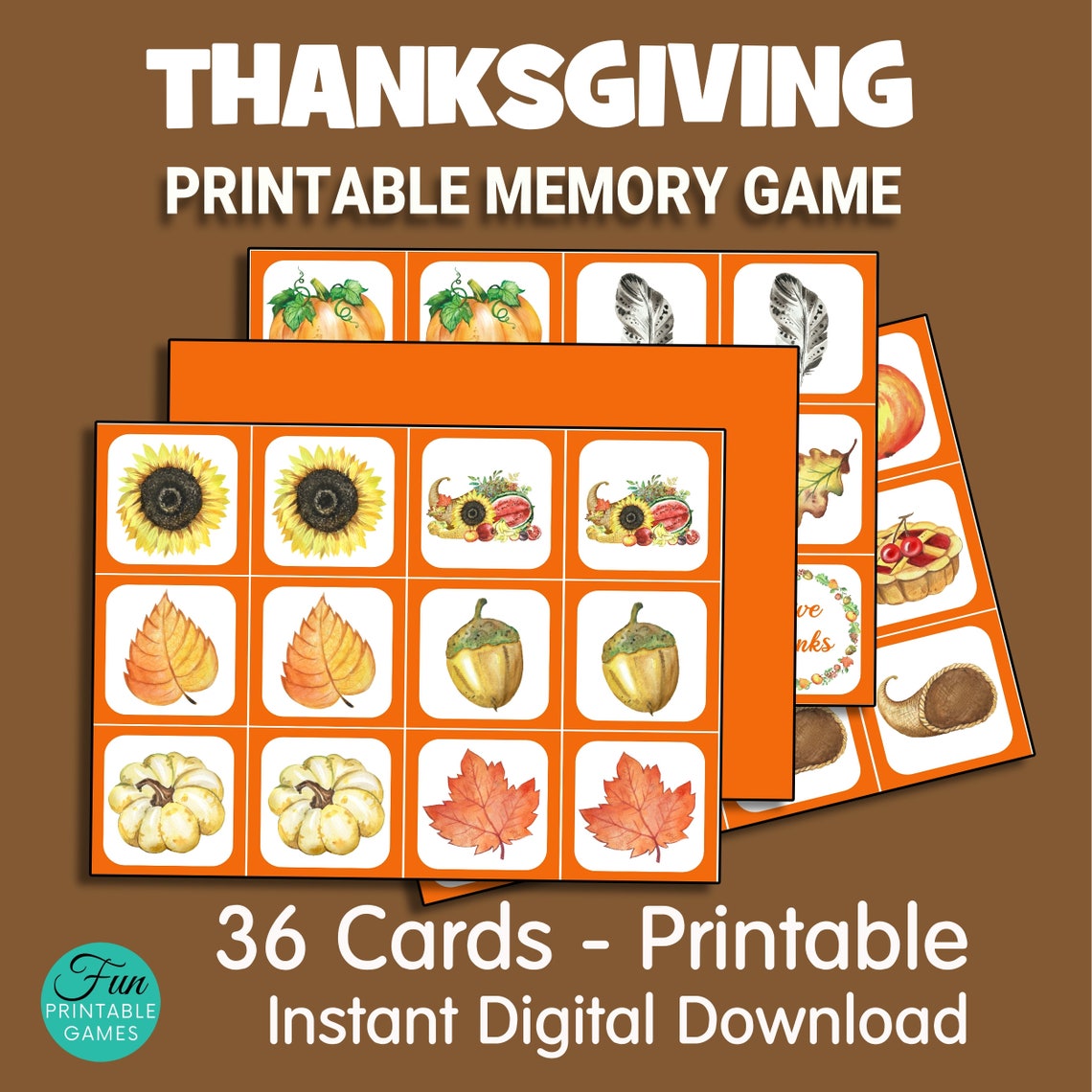 Thanksgiving Memory Cards Game, Thanksgiving Dinner Party Game ...