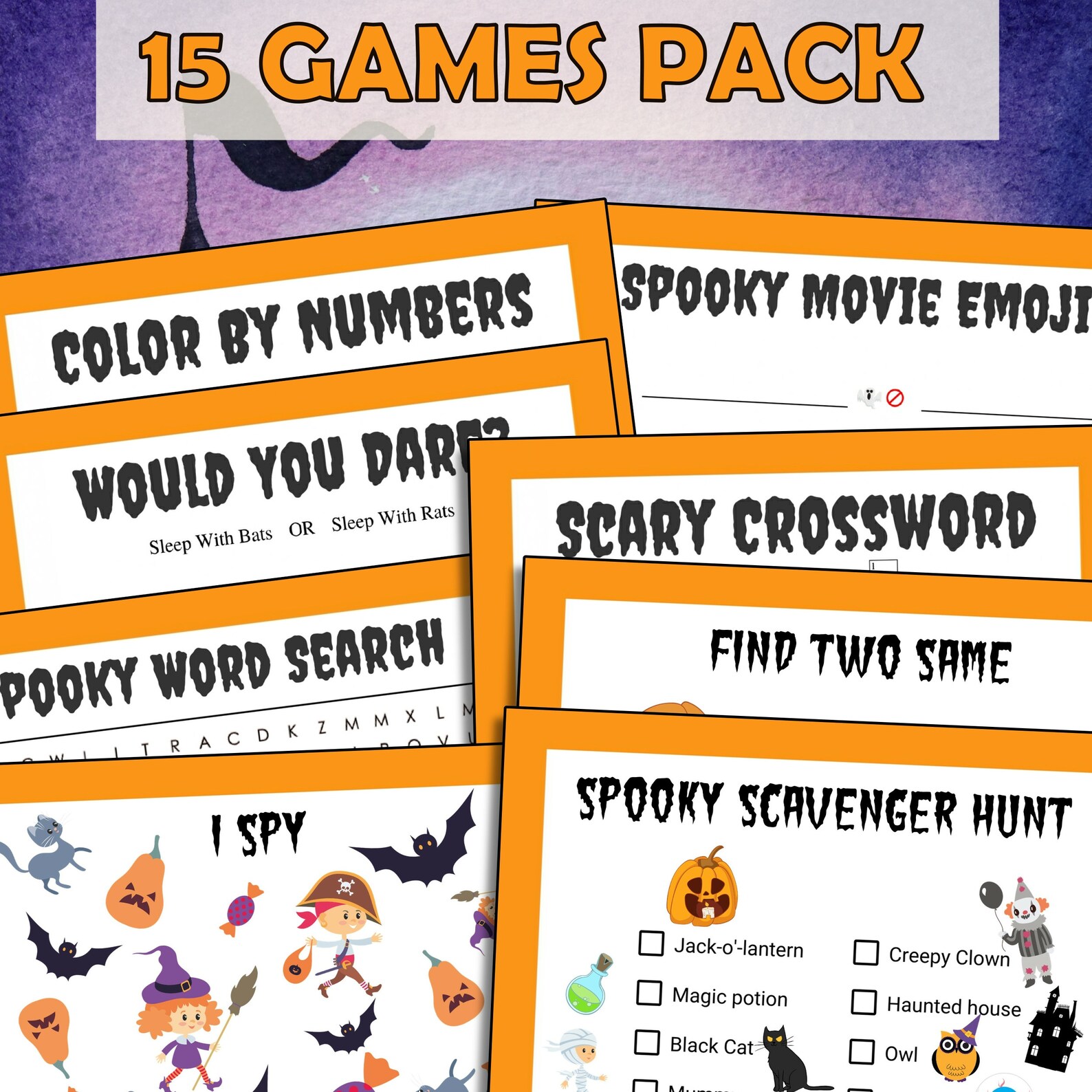 Halloween Printable Games Bundle, Halloween Games for Kids, Halloween ...