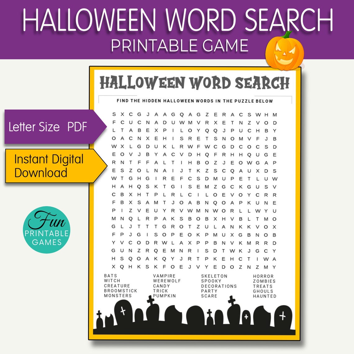 Halloween Word Search Printable Game With Answer Key, Printable ...