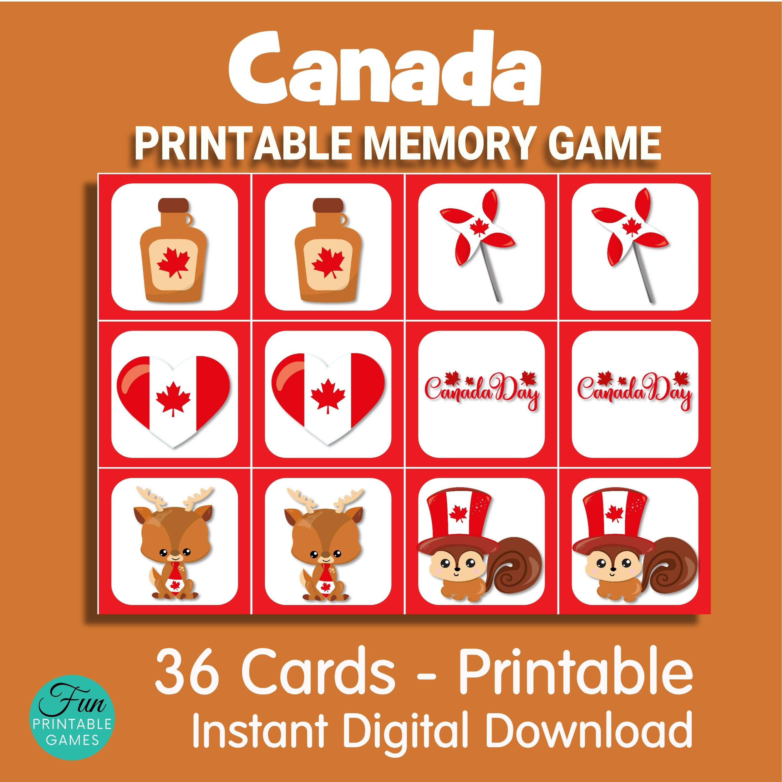 Canada Symbols Memory Cards Game, Victoria Day Party Game, Printable ...