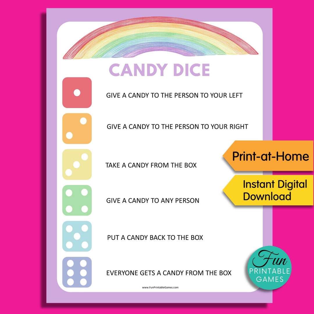 Candy Dice Game Printable for Rainbow Theme Party, Kids Party ...