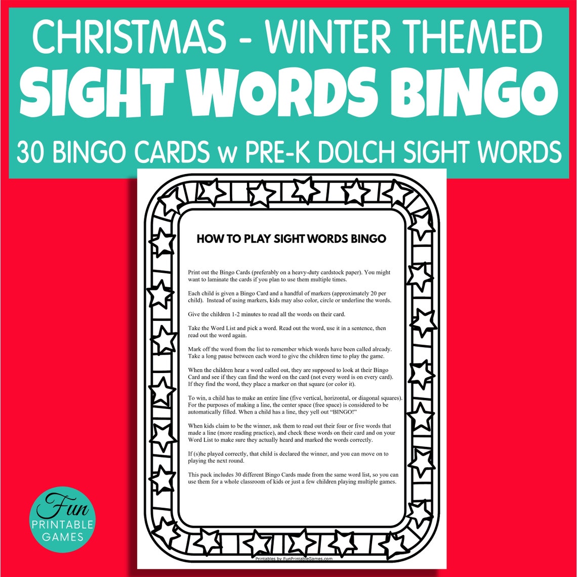 Pre-k Dolch Sight Words Bingo Game for Kids Printable Bingo - Etsy