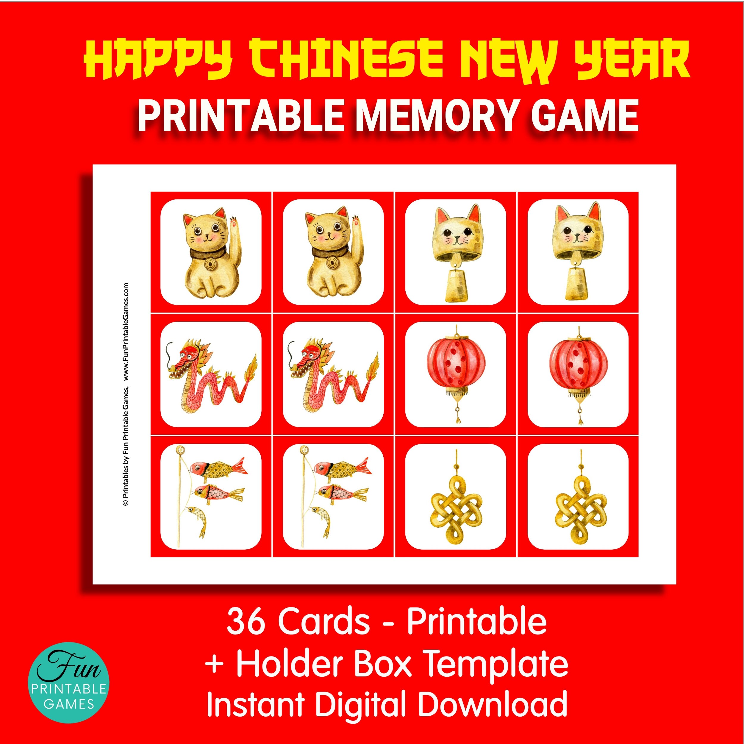 Chinese New Year Memory Cards Game Printable Memory Matching - Etsy España