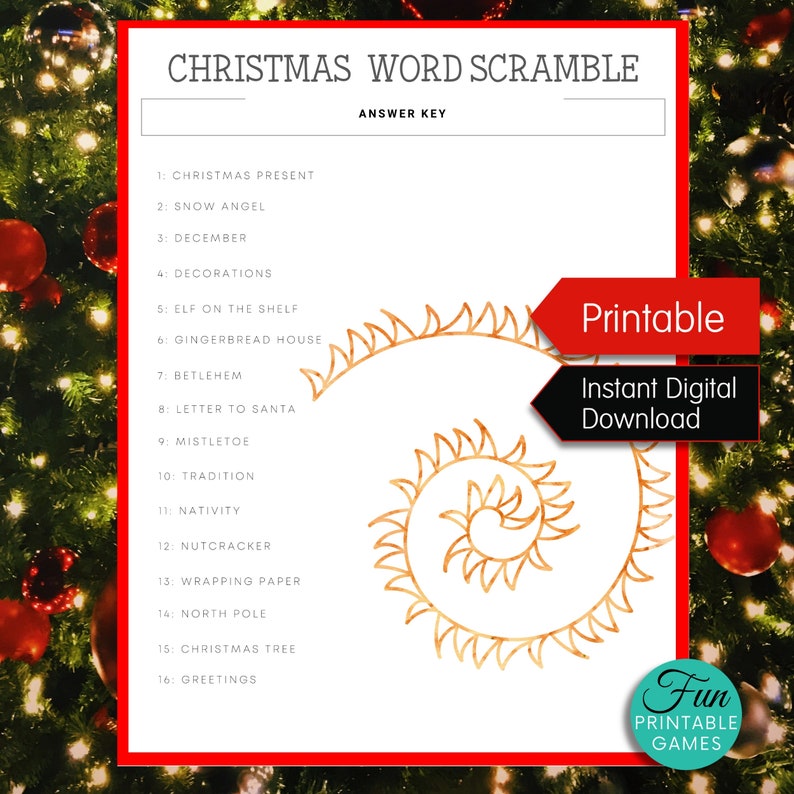 Christmas Word Scramble Puzzle Printable With Answer, Christmas Party ...