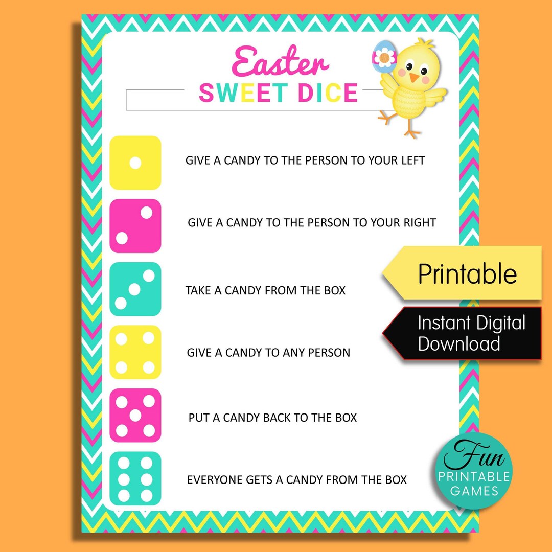 Easter Sweet Dice Game Printable, Easter Game for Kids, Easter ...
