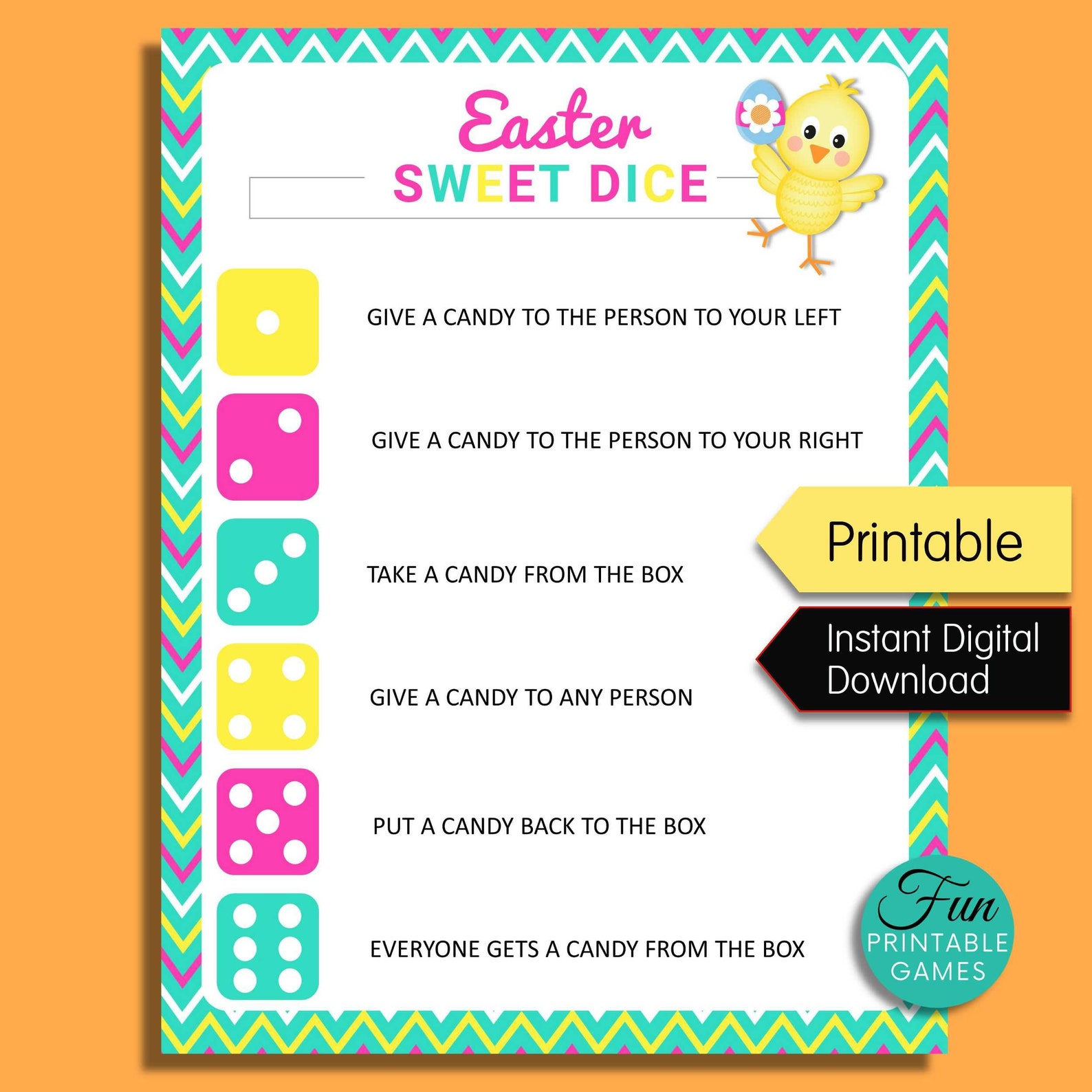 Easter Sweet Dice Game Printable, Easter Game for Kids, Easter ...