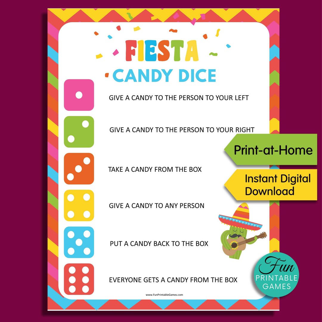 Fiesta Candy Dice Game Printable, Fiesta Birthday Party Activity, Kids ...