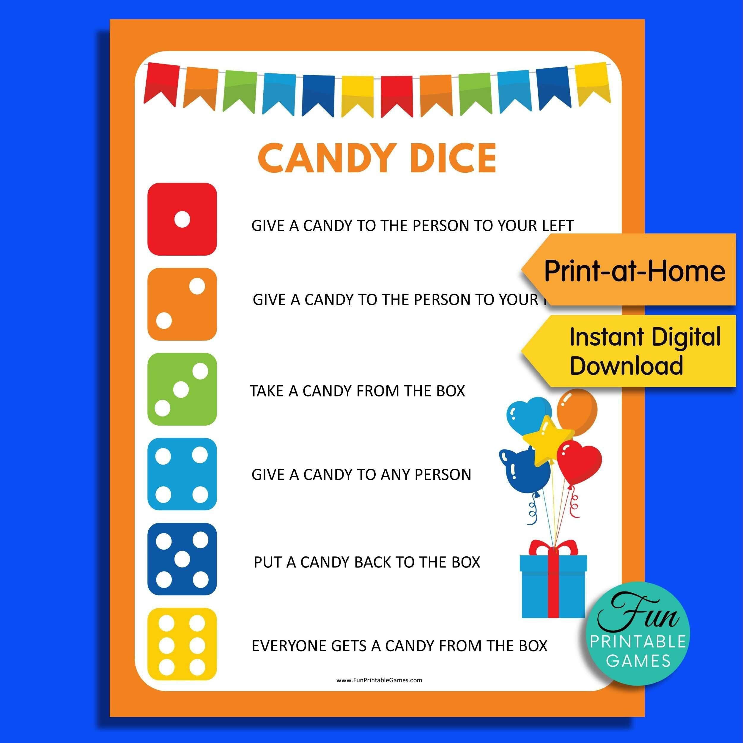 Candy Dice Game Printable, Kids Party Games, Kids Party Activities ...