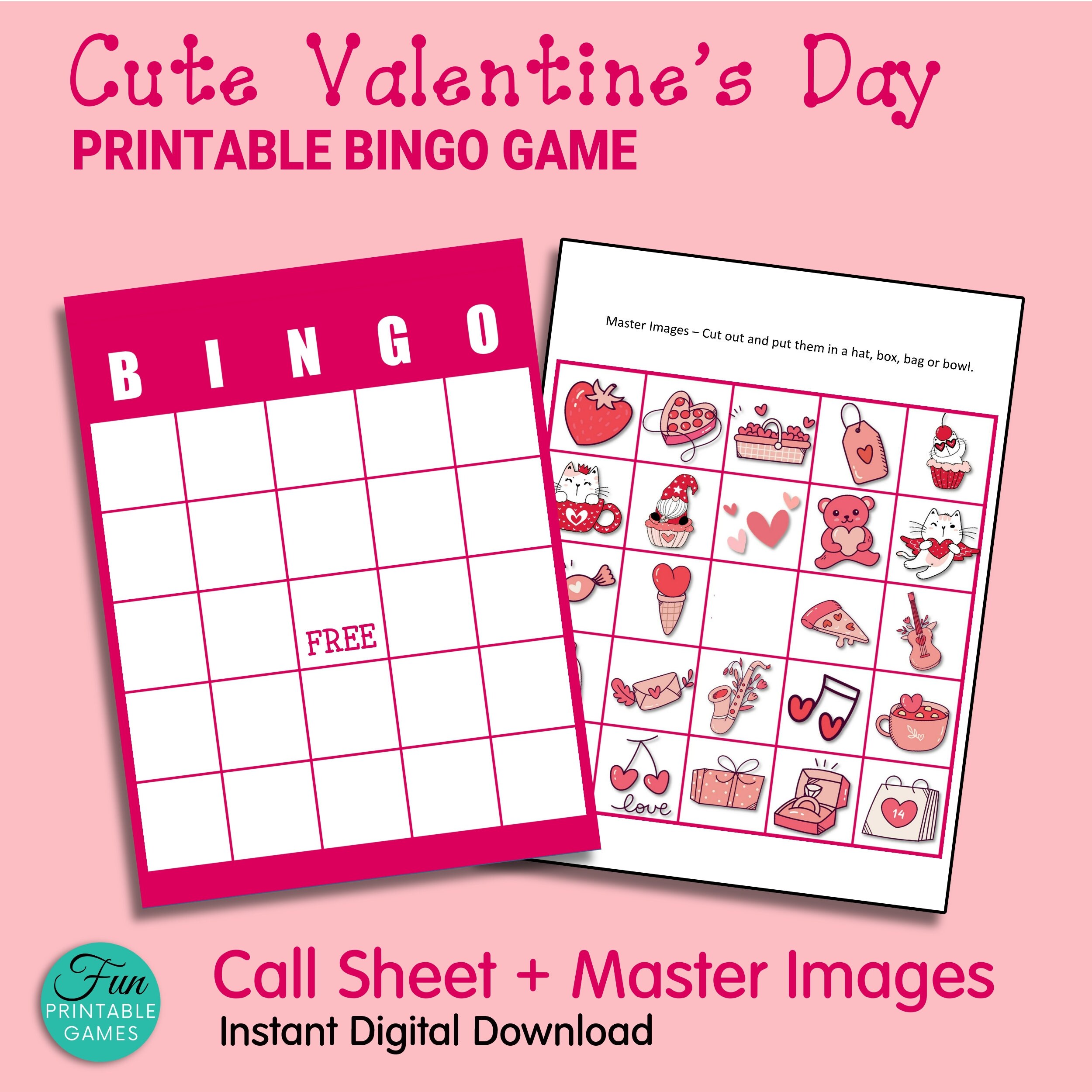 Valentine's Day Bingo Game, Printable Bingo Cards, Printable Valentines ...
