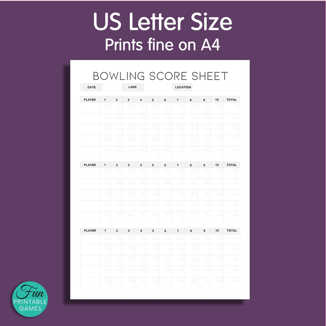 Bowling Score Sheets, Printable Bowling Score Keeper Template for Teams ...