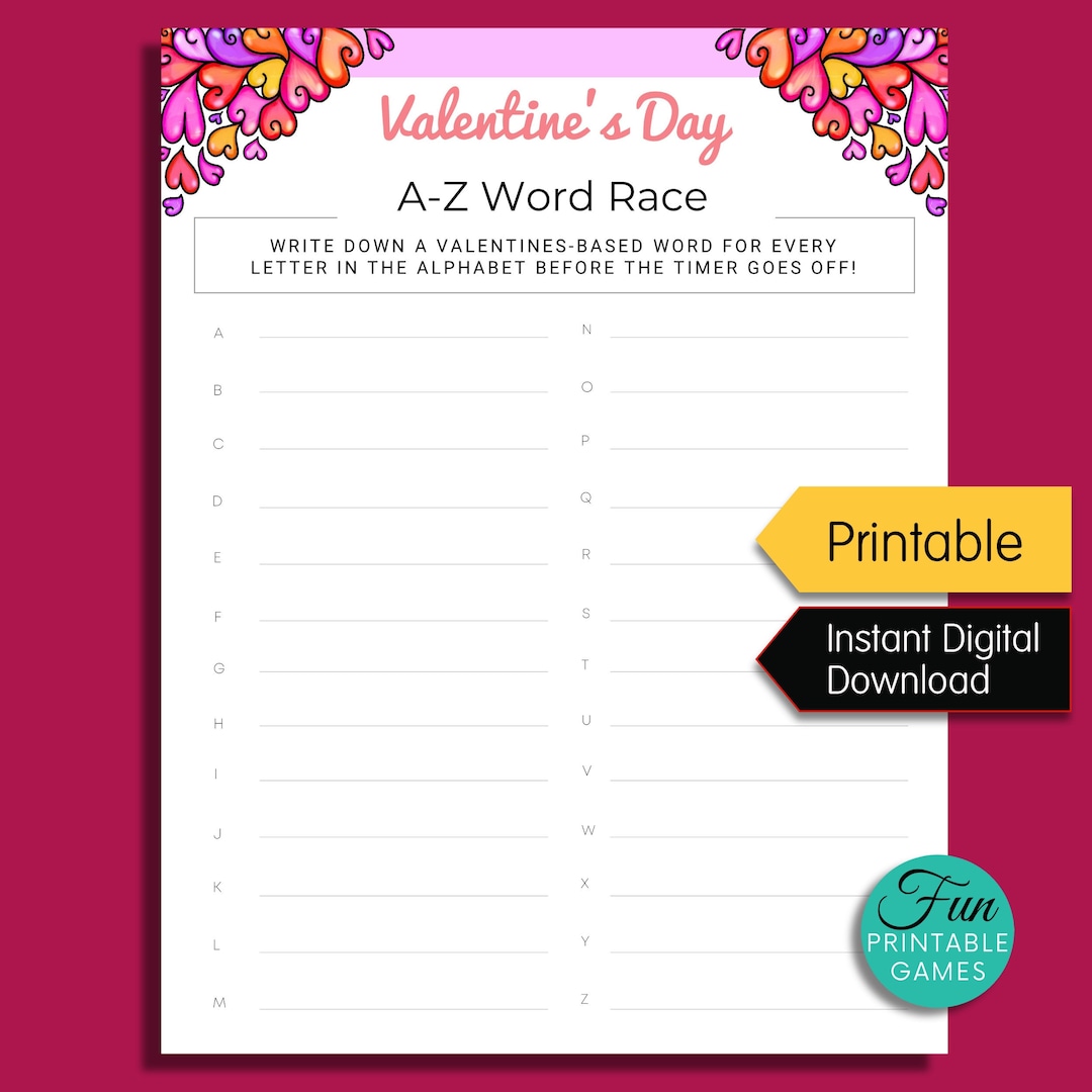 Valentine's Day Word Race Game Printable, Valentines Party Game With ...