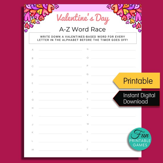 Valentine's Day Word Race Game Printable Valentines Party | Etsy