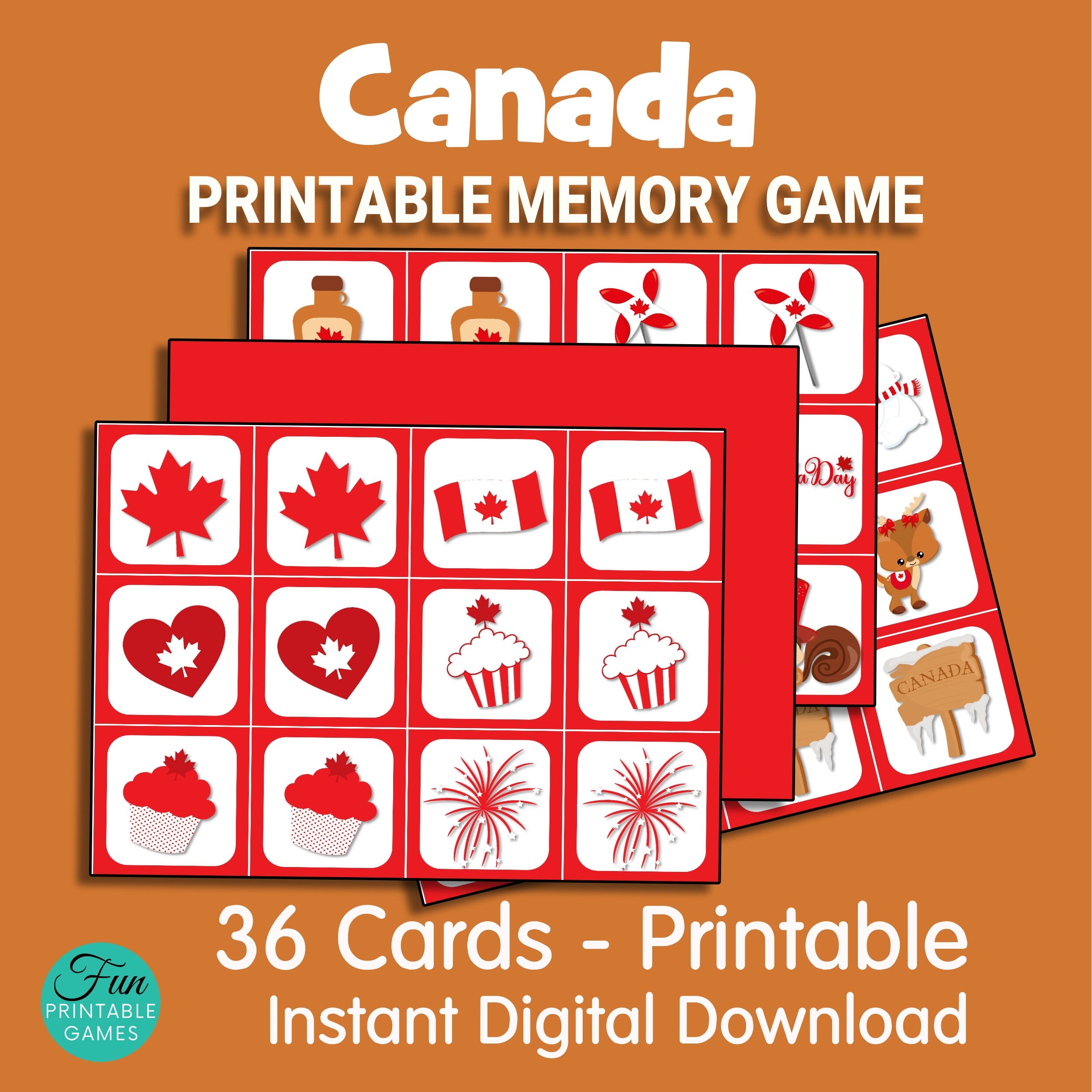 Canada Symbols Memory Cards Game, Victoria Day Party Game, Printable ...