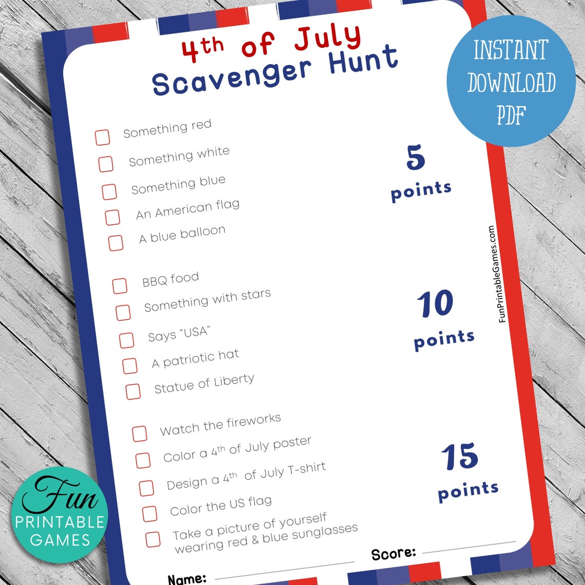 4th of July Scavenger Hunt Game Printable US Independence Day Party ...