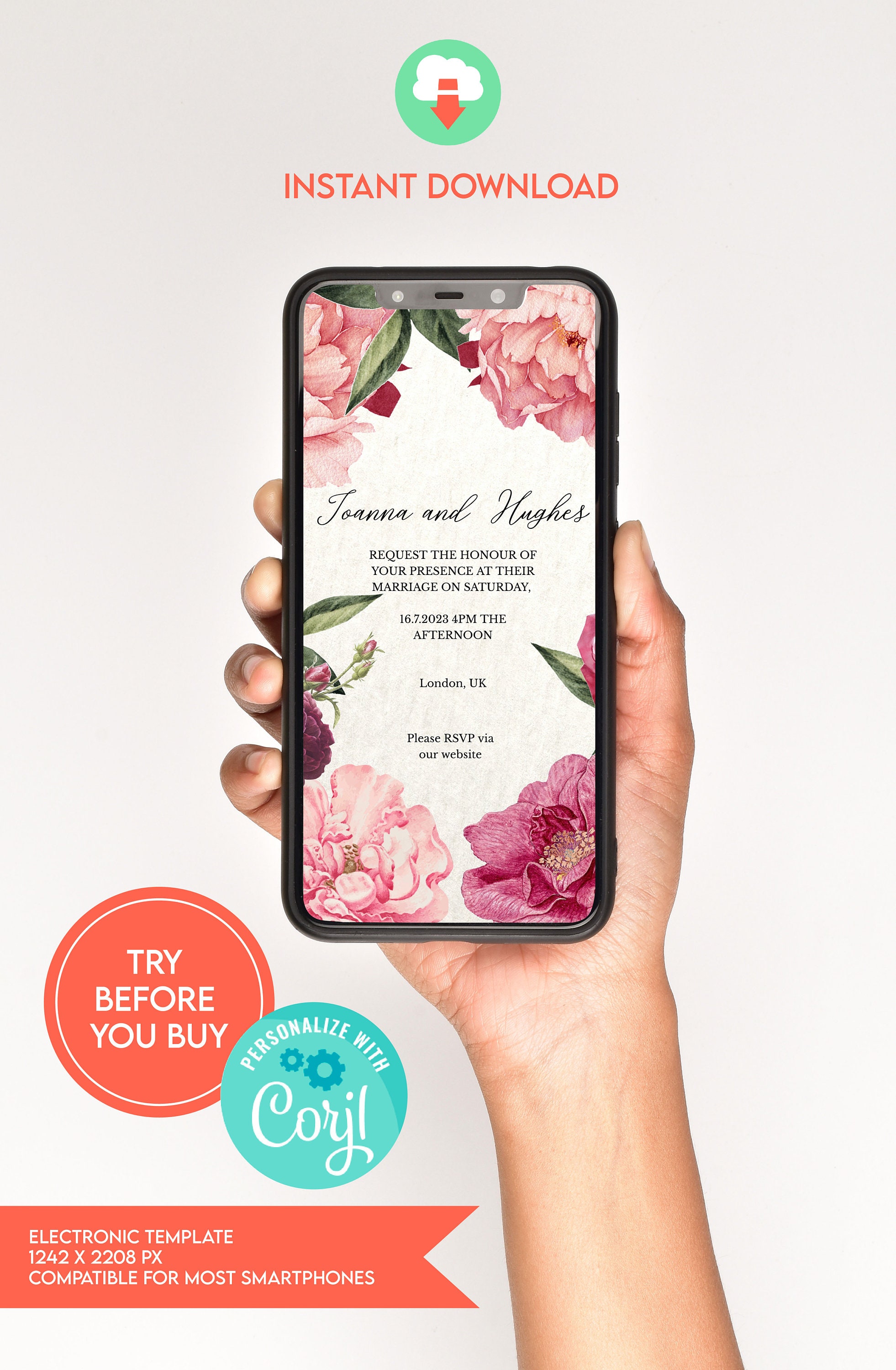Floral Wedding Invitation Template, Wedding Invitation Digital ...