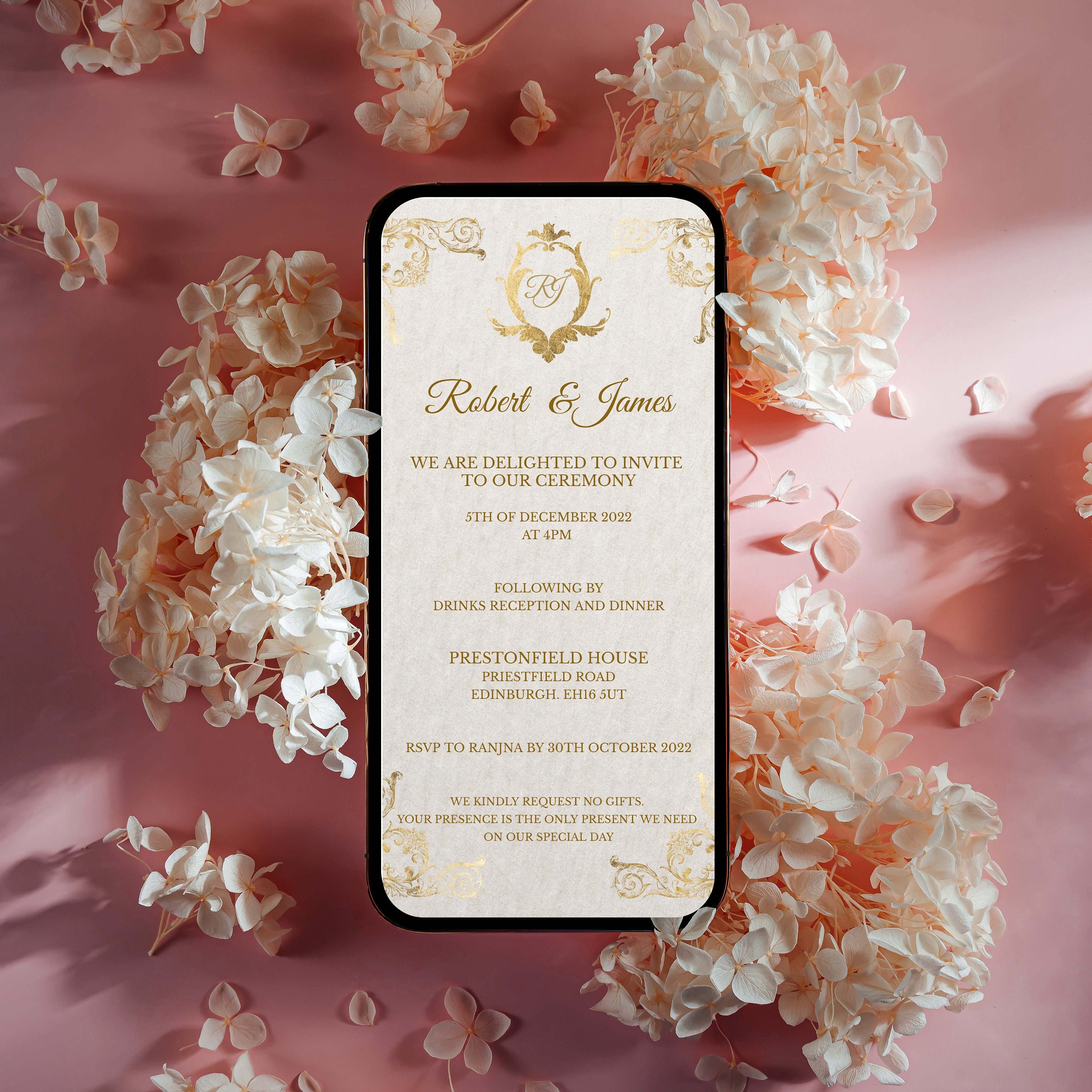 Golden Elegant Wedding Evite Template, Digital Invitation (SMS) - Etsy