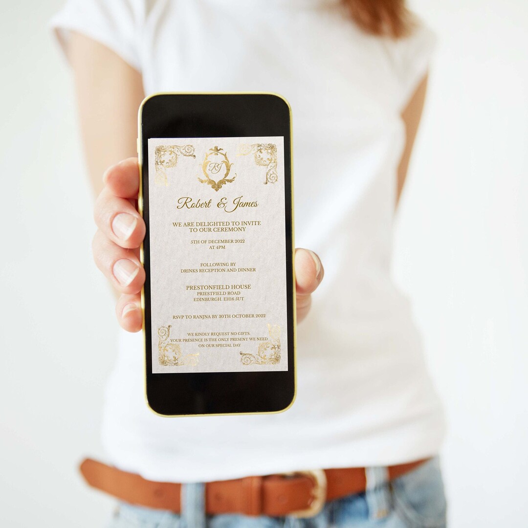 Golden Elegant Wedding Evite Template, Digital Invitation (SMS) - Etsy