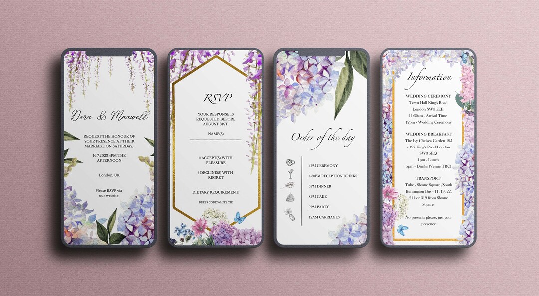 Wisteria Flower Evite, Wedding Invitation Digital, Electronic ...