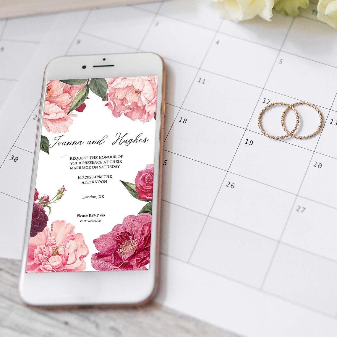 Red Rose Evite, Wedding Invitation Digital, Electronic Invitation ...