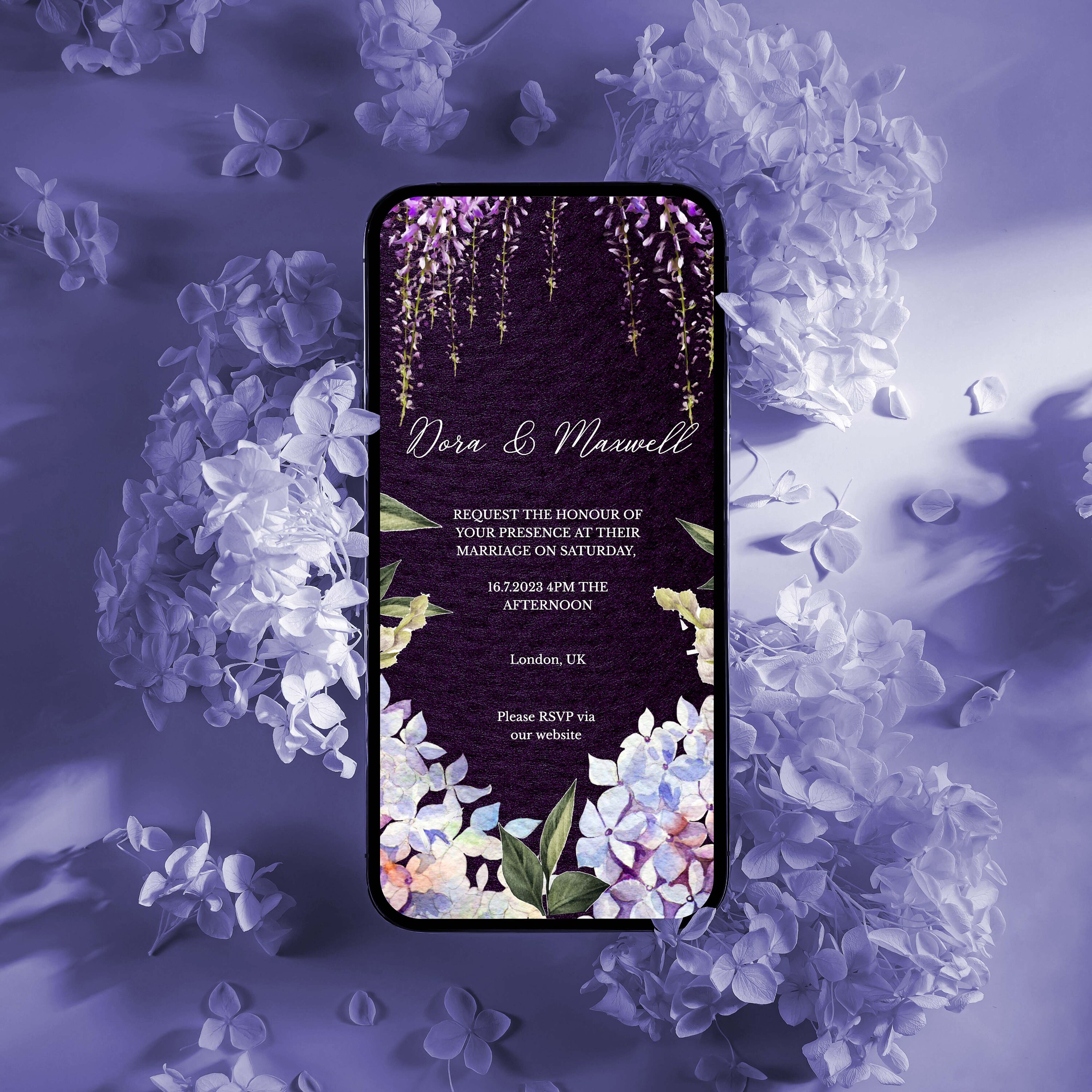 Wisteria Flower Evite, Wedding Invitation Digital, Electronic ...