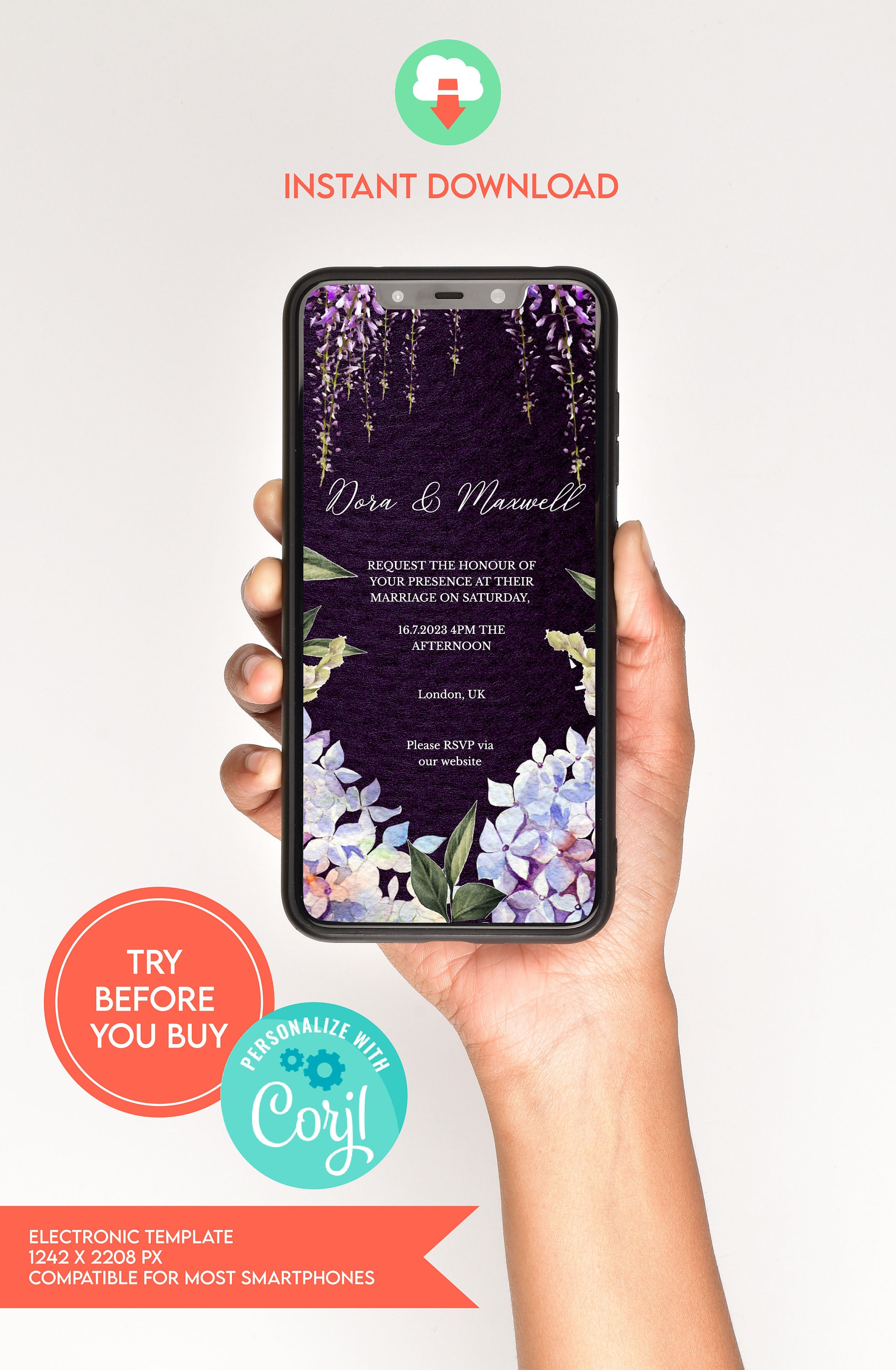 Wisteria Flower Evite, Wedding Invitation Digital, Electronic ...