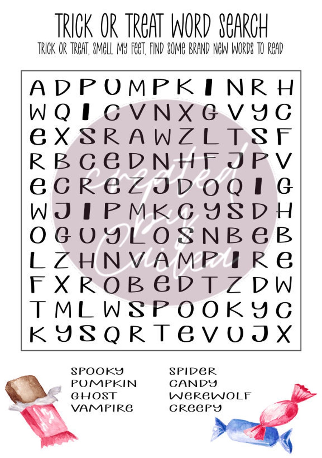 Trick or Treat Word Search Printable W/answer Guide (Download Now) - Etsy