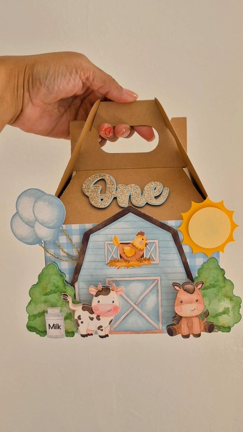 Blue Farm Boy Birthday Goodie Box, Farm Boy Theme, Farm 1st Birthday ...