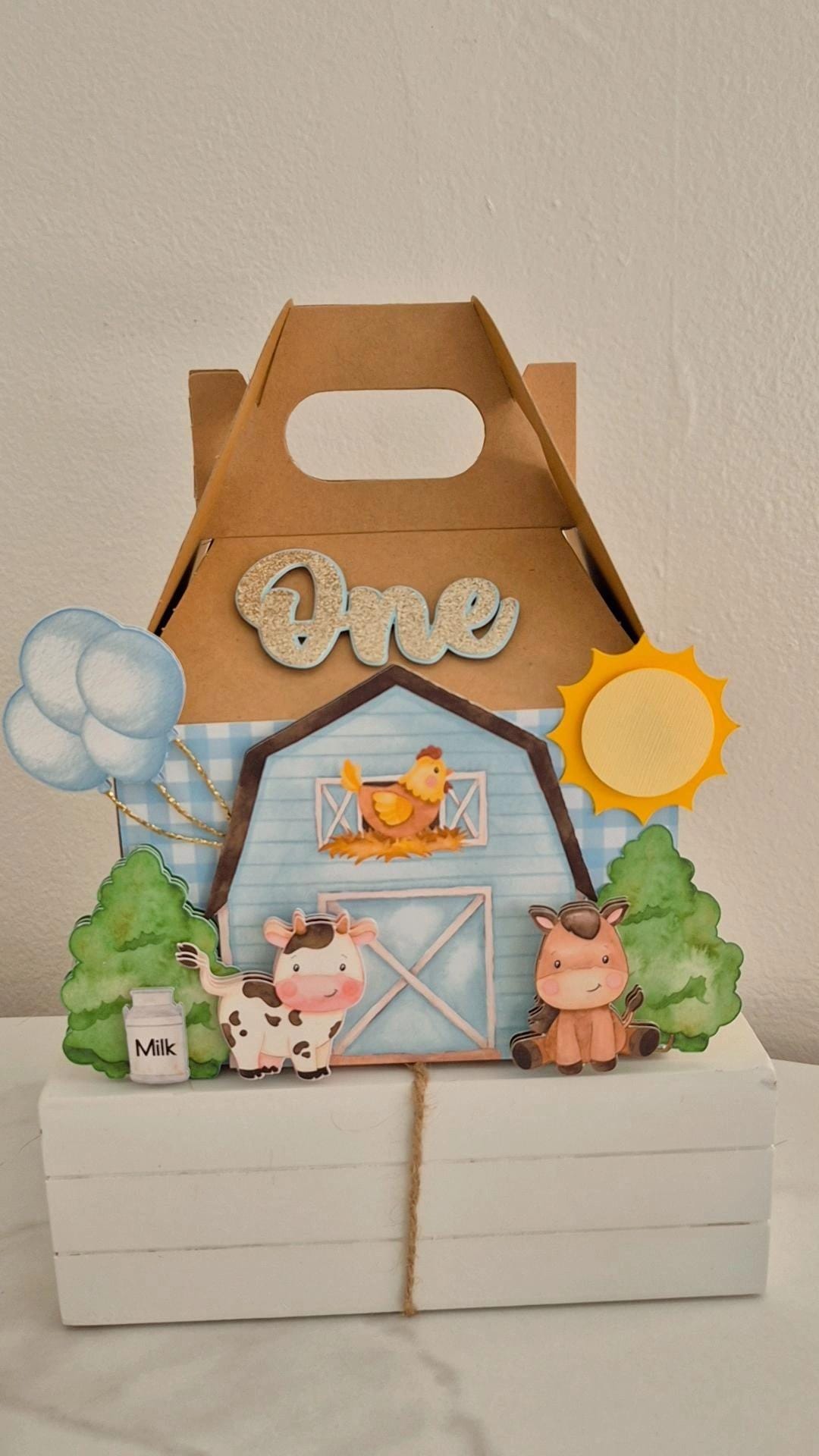 Blue Farm Boy Birthday Goodie Box, Farm Boy Theme, Farm 1st Birthday ...