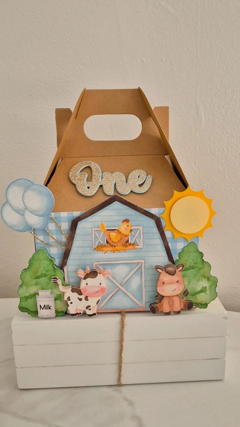 Blue Farm Boy Birthday Goodie Box, Farm Boy Theme, Farm 1st Birthday ...