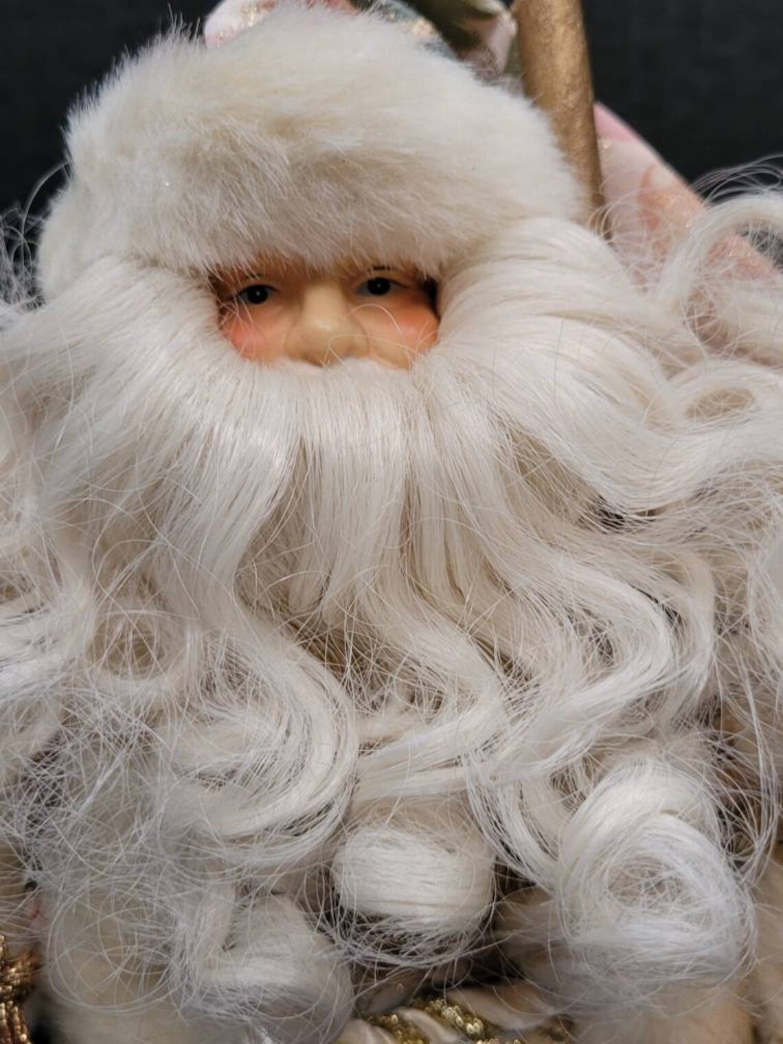 EXCEPTIONAL VINTAGE SANTA Tree Topper Santa Clause Gold Tapestry Robe ...