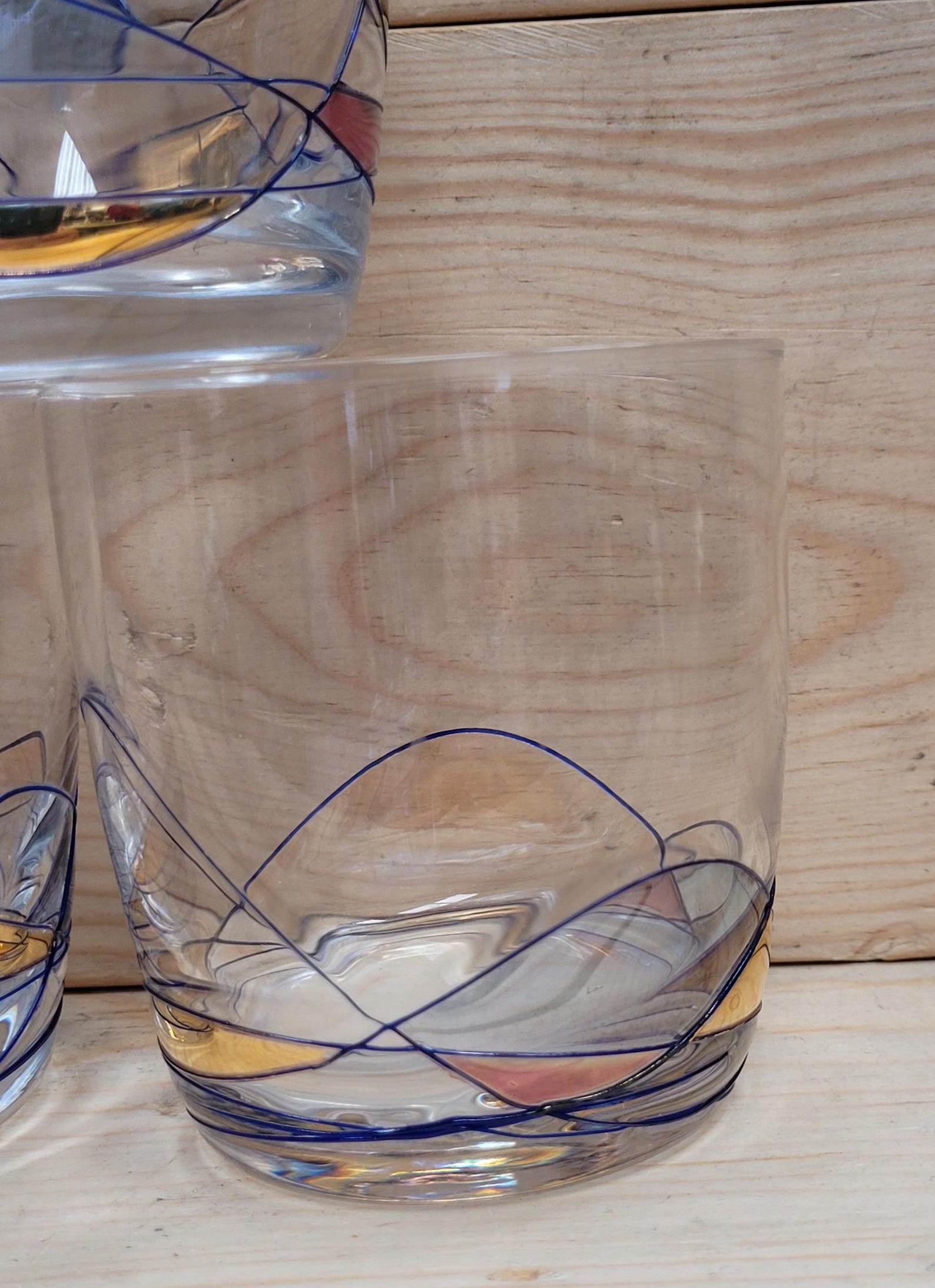 Set of 3 Highball >mosaic Stained Glass Design Vintage Elegant Glasses ...