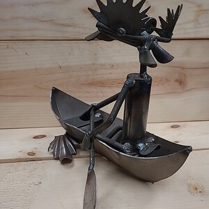 Metal Art Sculpture>moose Rowing Canoe! Fun Collectible - Etsy