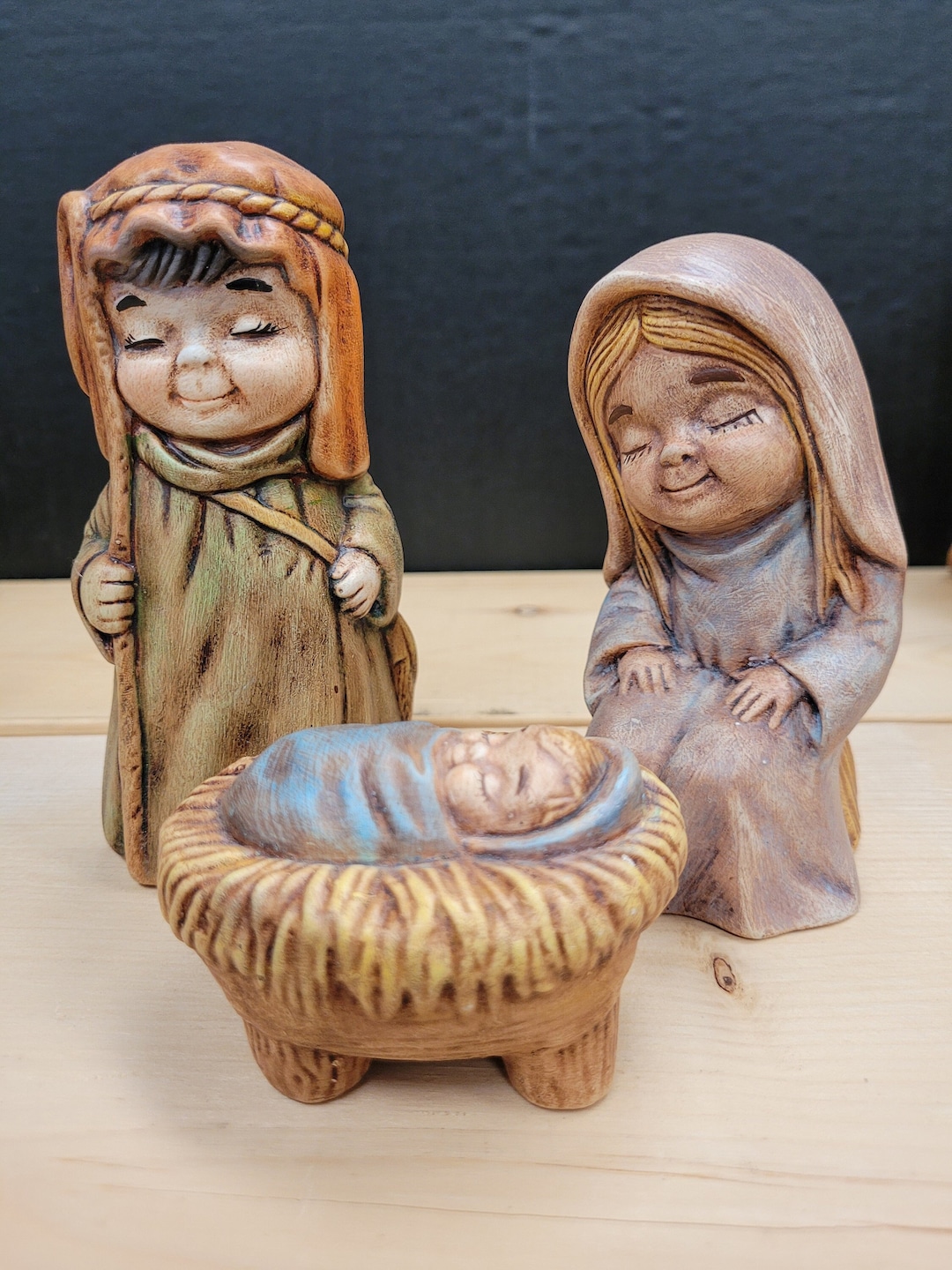 12 PIECE NATIVITY Set>ceramic Hand Painted>artist Signed>1980's Vintage ...