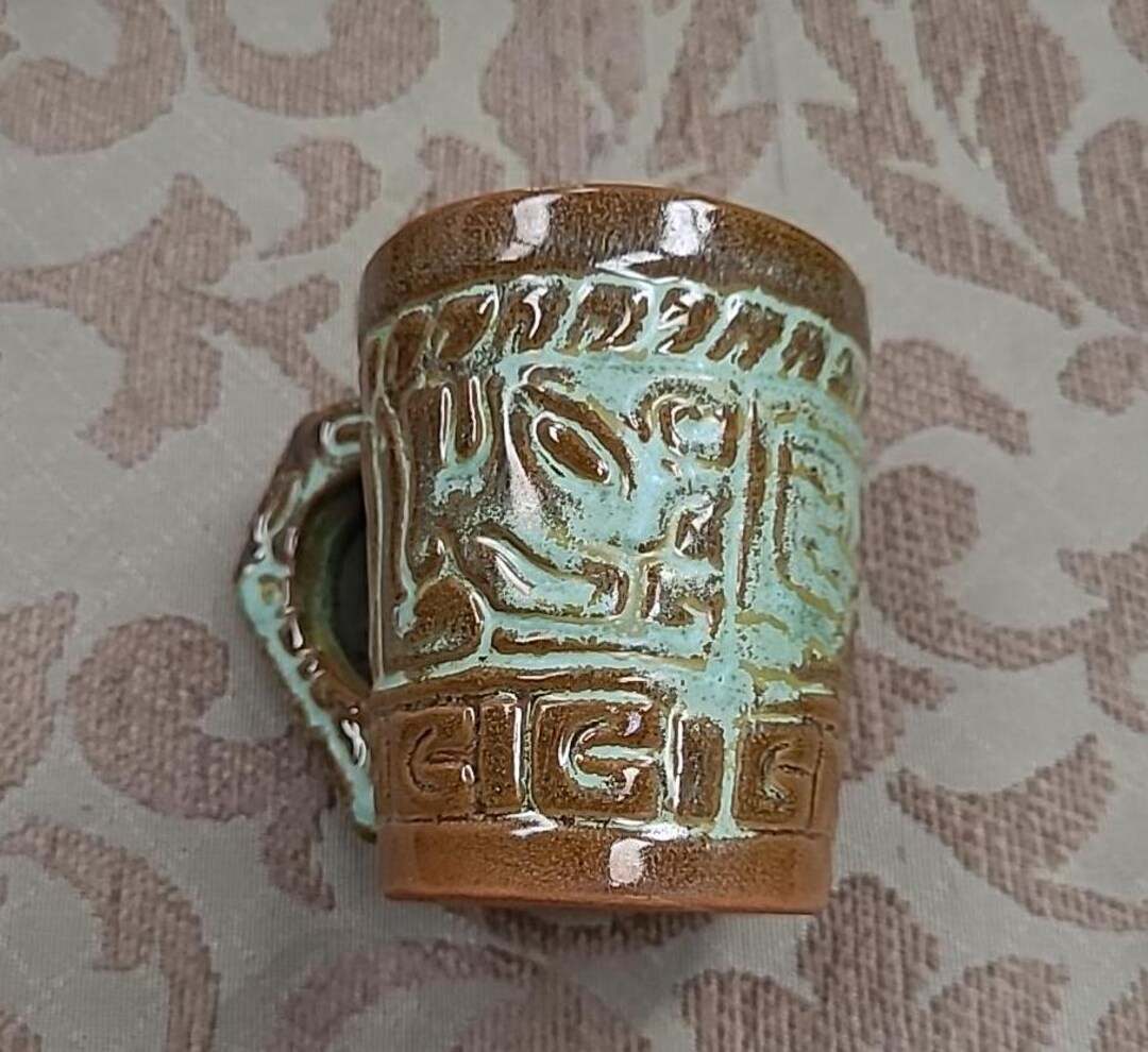 Frankoma Mayan-aztec Design Prairie Green Pottery Mug 50s60s Useable ...