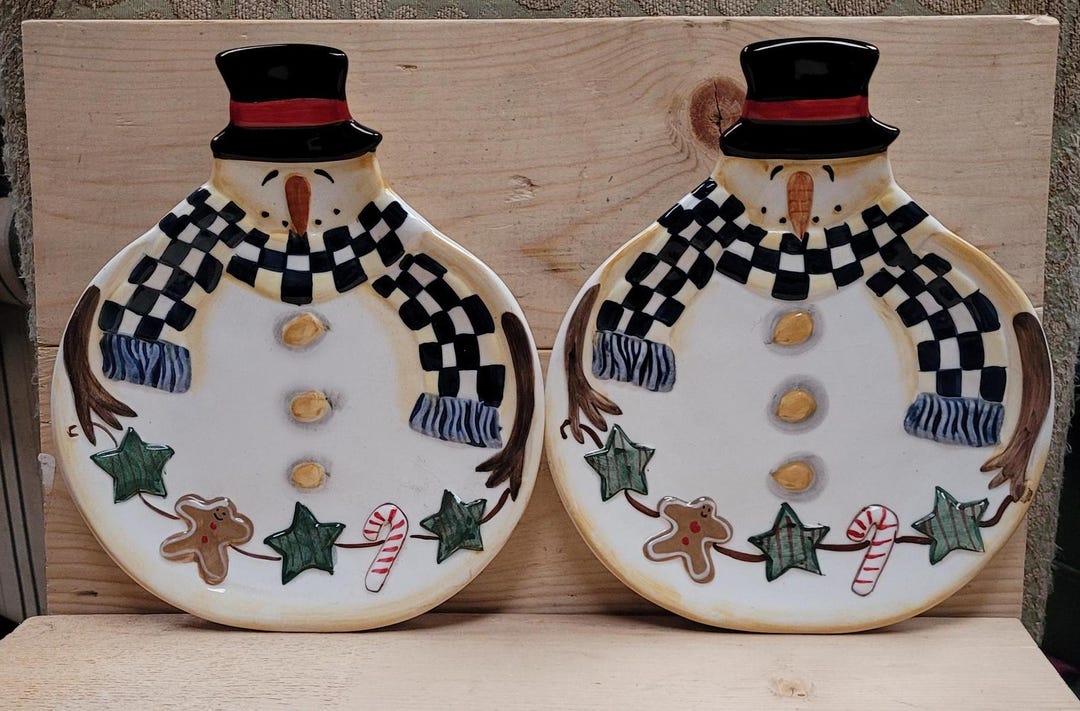 Set of 2!! SNOWMEN RETRO PLATES! Certified International Becca Barton ...