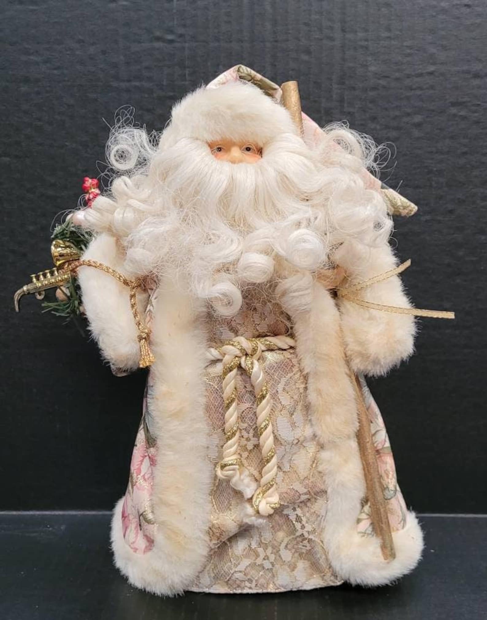 EXCEPTIONAL VINTAGE SANTA Tree Topper Santa Clause Gold Tapestry Robe ...