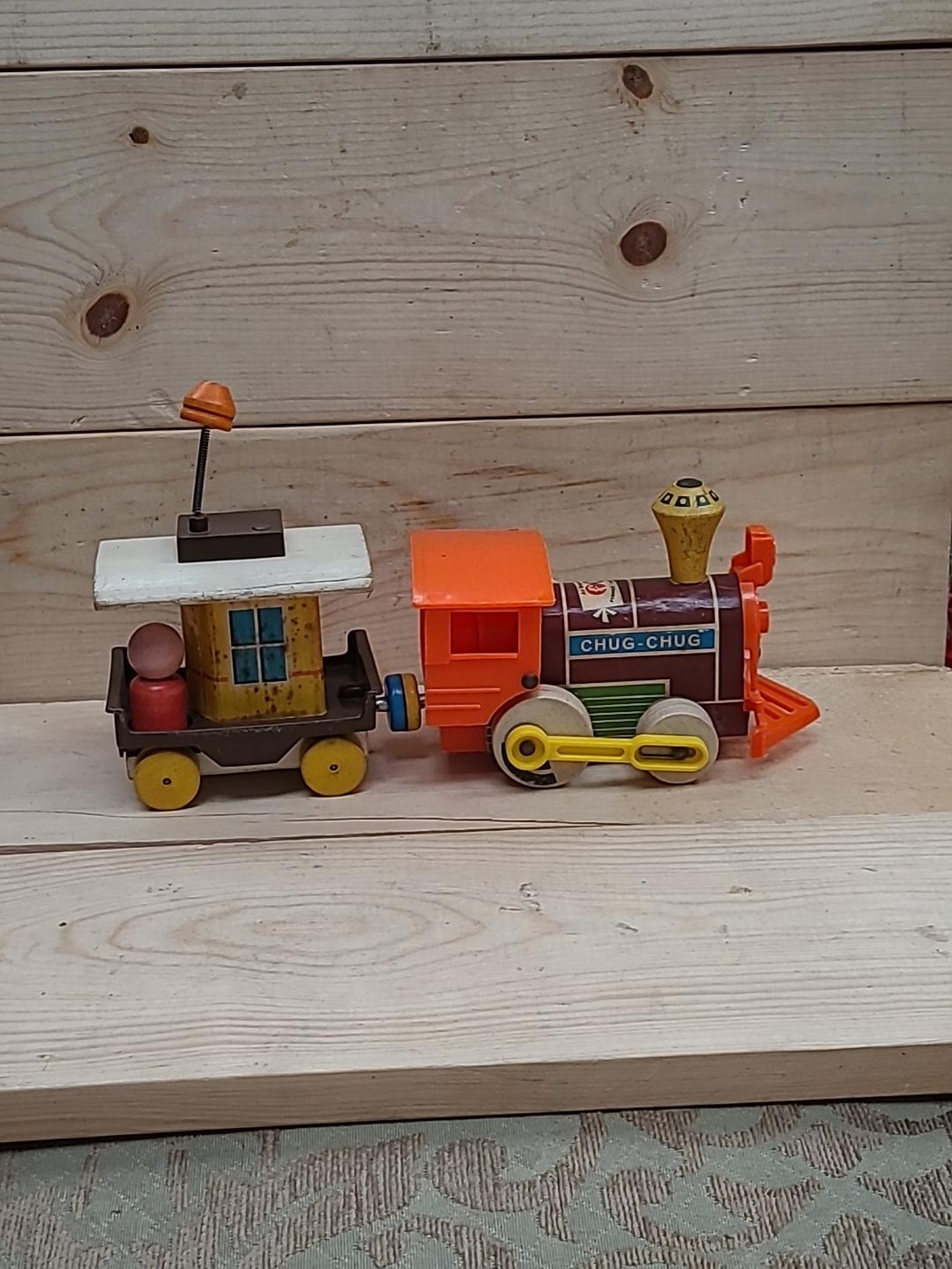 FISHER PRICE Train>1964 Vintage Wood Chug Chug #168>engine & Caboose ...