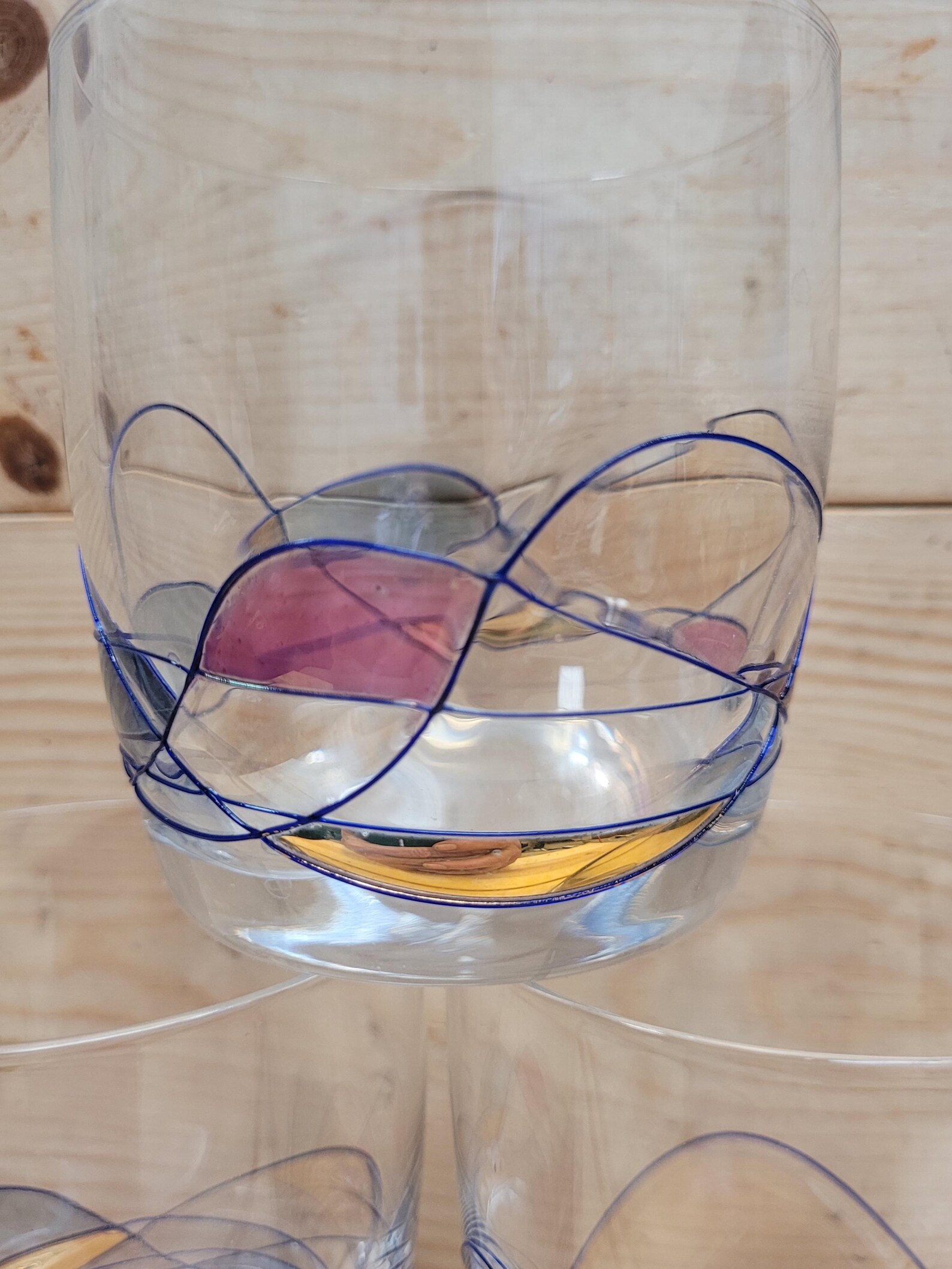 Set of 3 Highball >mosaic Stained Glass Design Vintage Elegant Glasses ...