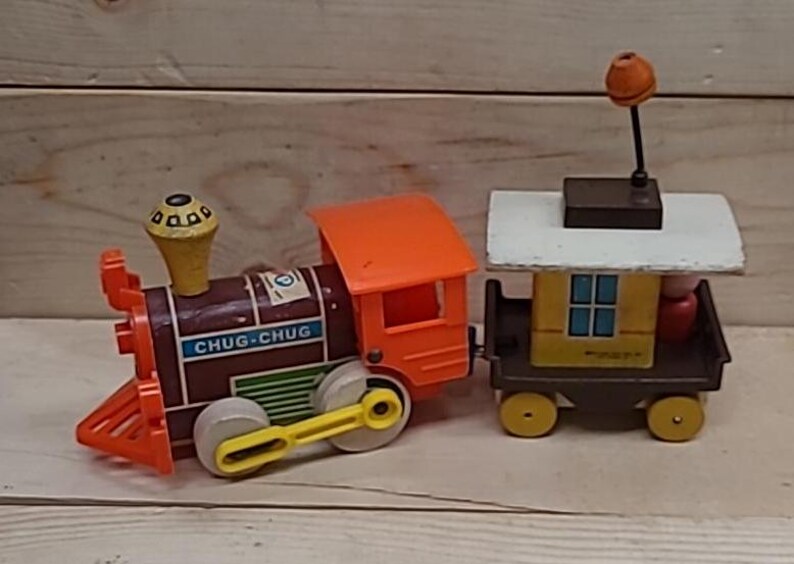 FISHER PRICE Train>1964 Vintage Wood Chug Chug #168>engine & Caboose ...