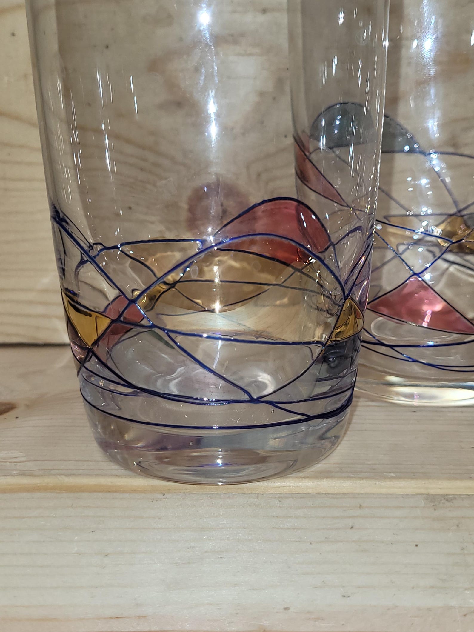 Set of 4>hand-blown Vintage Tumblers/glasses>stain Glass Design>crista ...